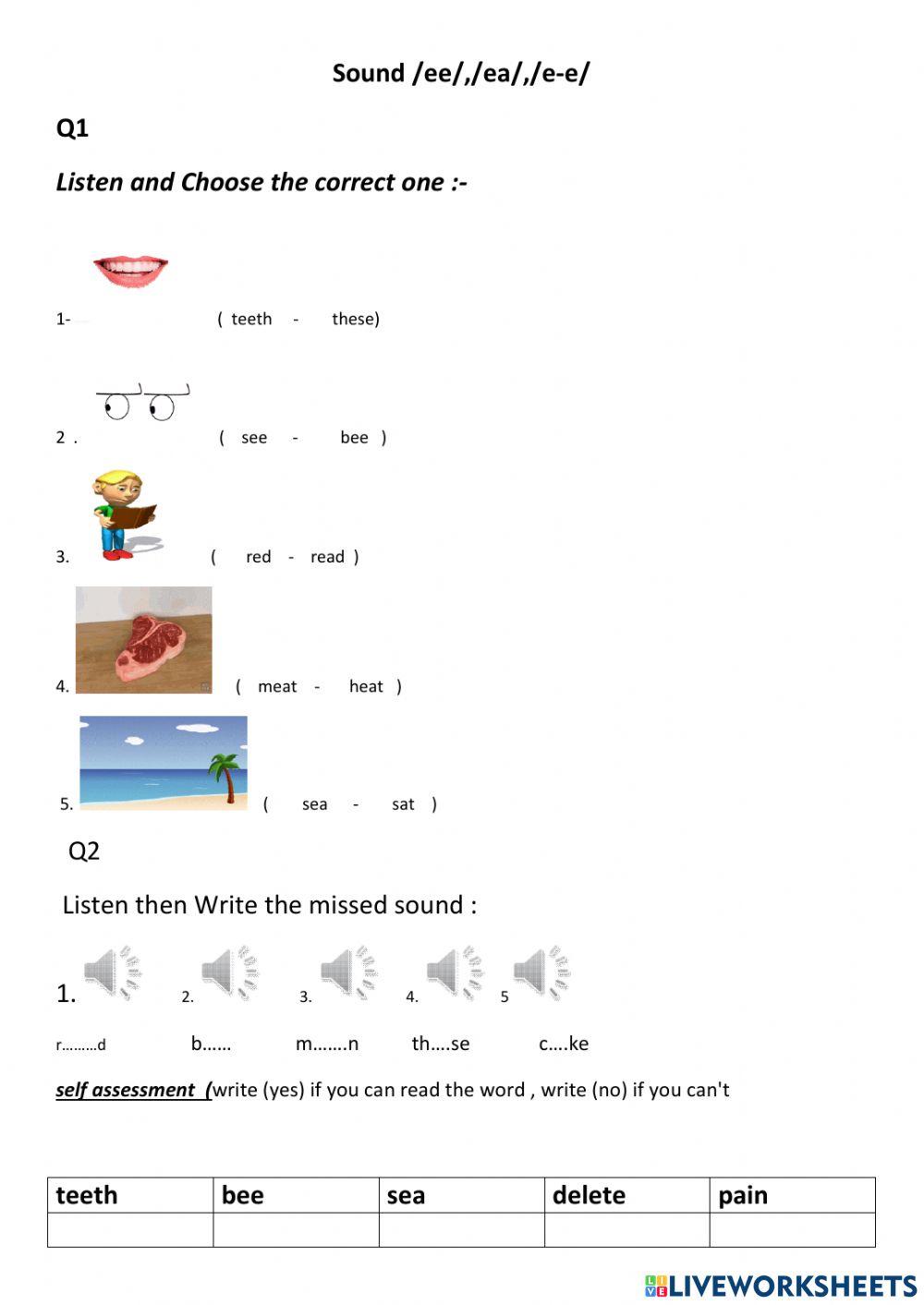 Long e online exercise | Live Worksheets