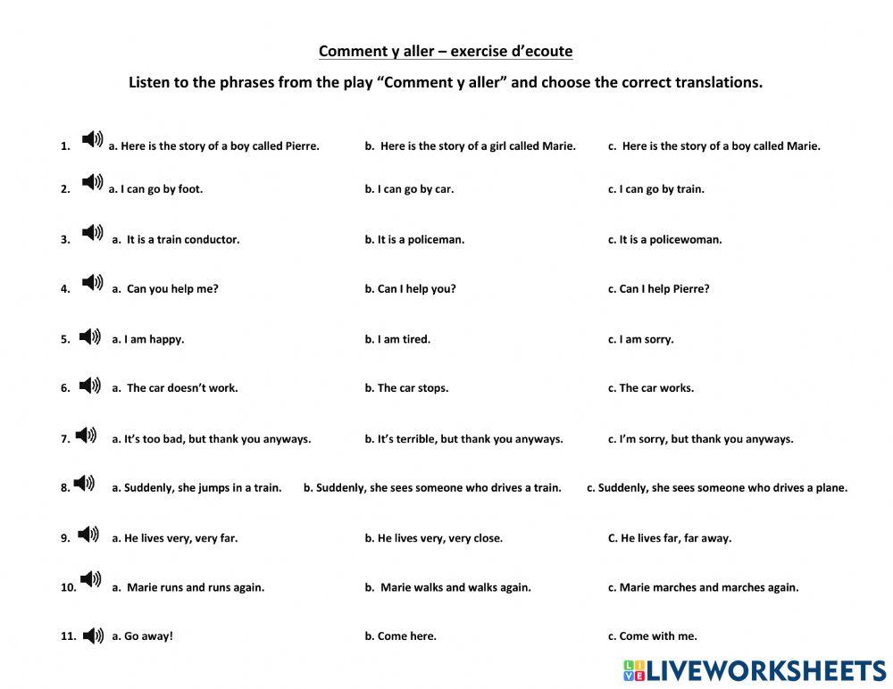 Comment y aller… | Free Interactive Worksheets | 817143