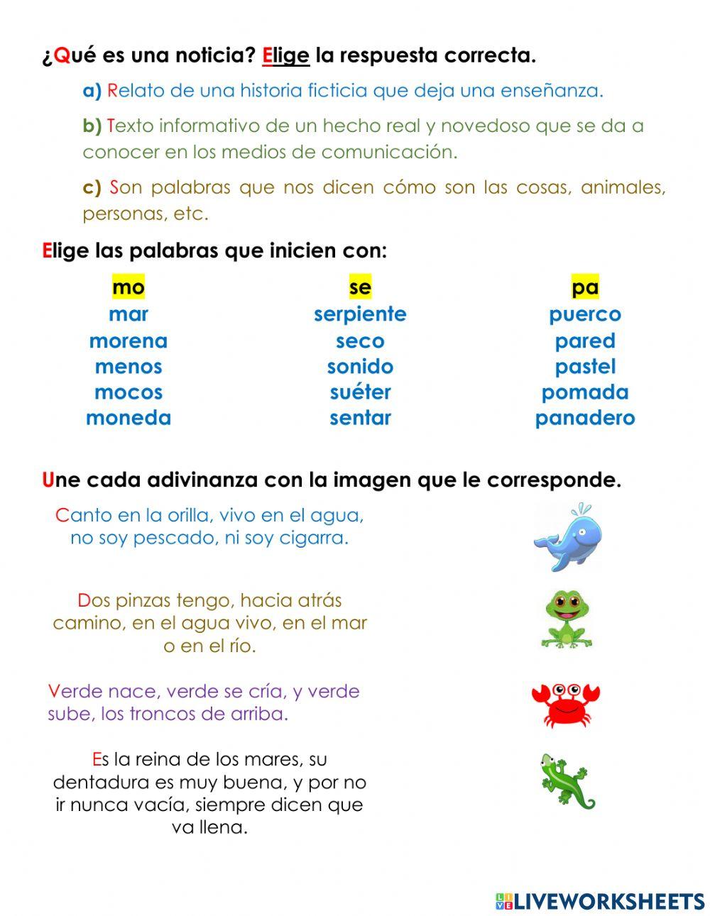 Español Bloque 2 worksheet | Live Worksheets