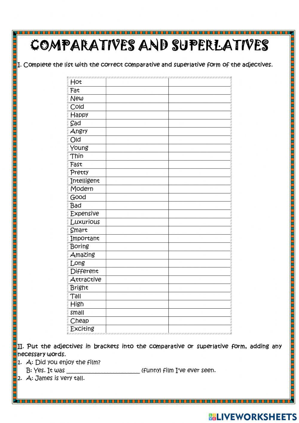 Live Worksheets Comparatives And Superlatives Live Worksheets Comparatives And Superlatives
