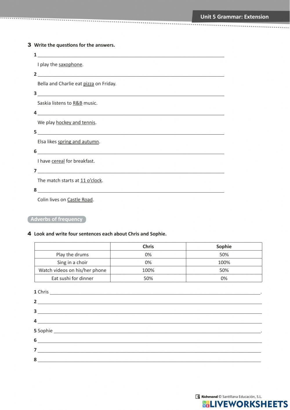 Grammar Exercises UNIT 5 1º ESO online exercise for | Live Worksheets