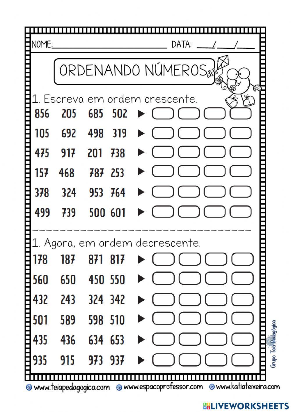Ordem numérica interactive worksheet | Live Worksheets