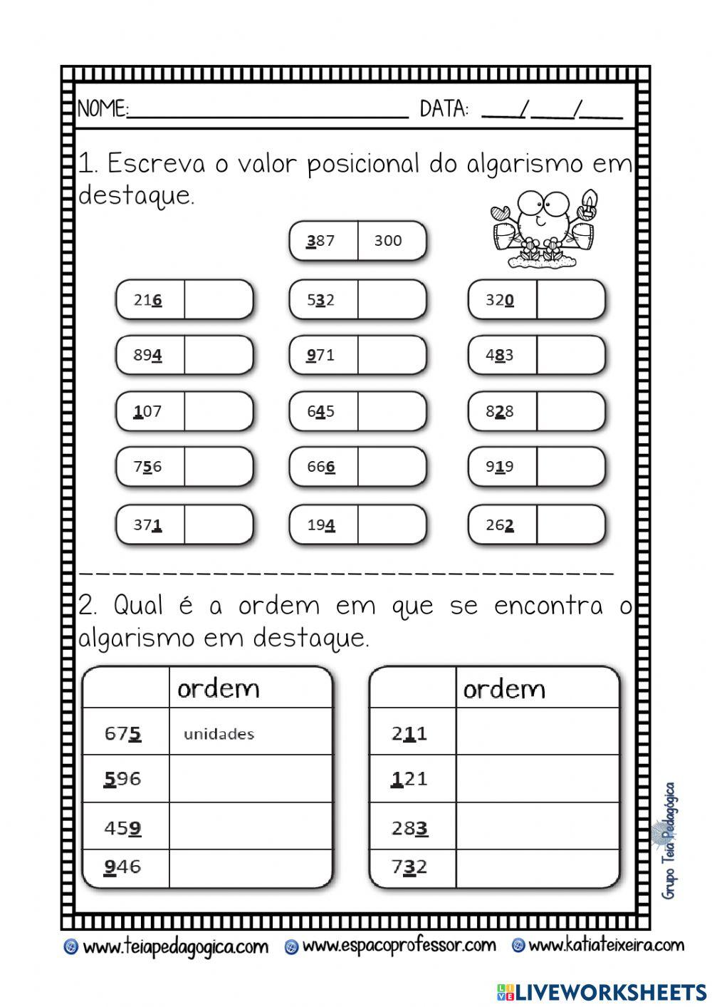 Ordem numérica interactive worksheet | Live Worksheets