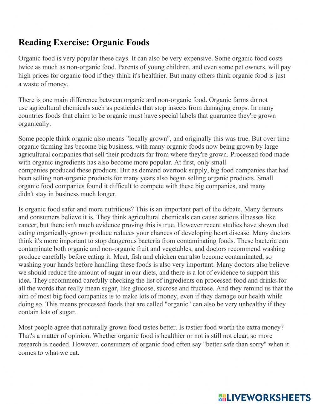 1114872 | Organic food | mokytojarz | LiveWorksheets