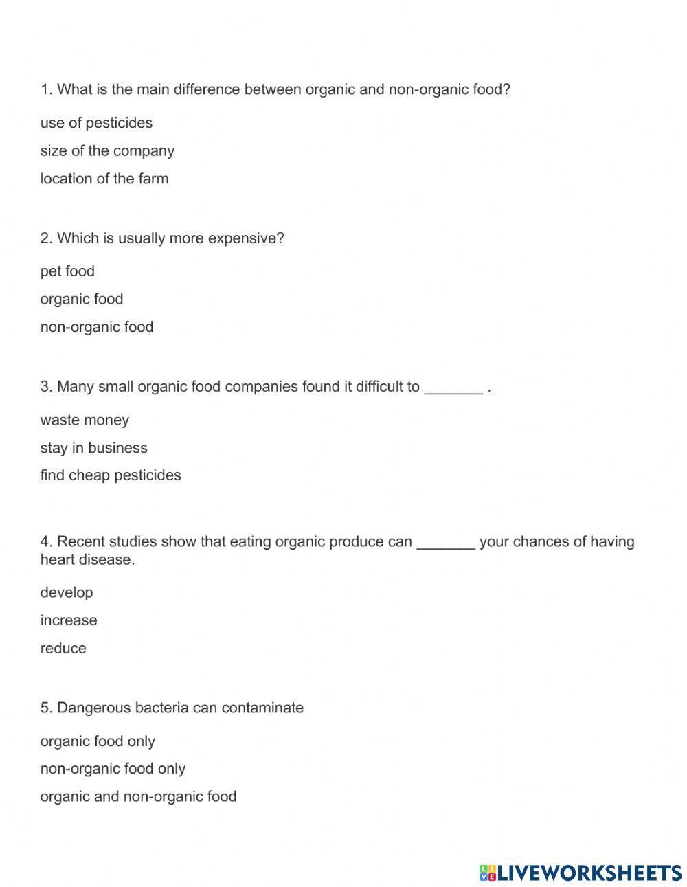 1114872 | Organic food | mokytojarz | LiveWorksheets