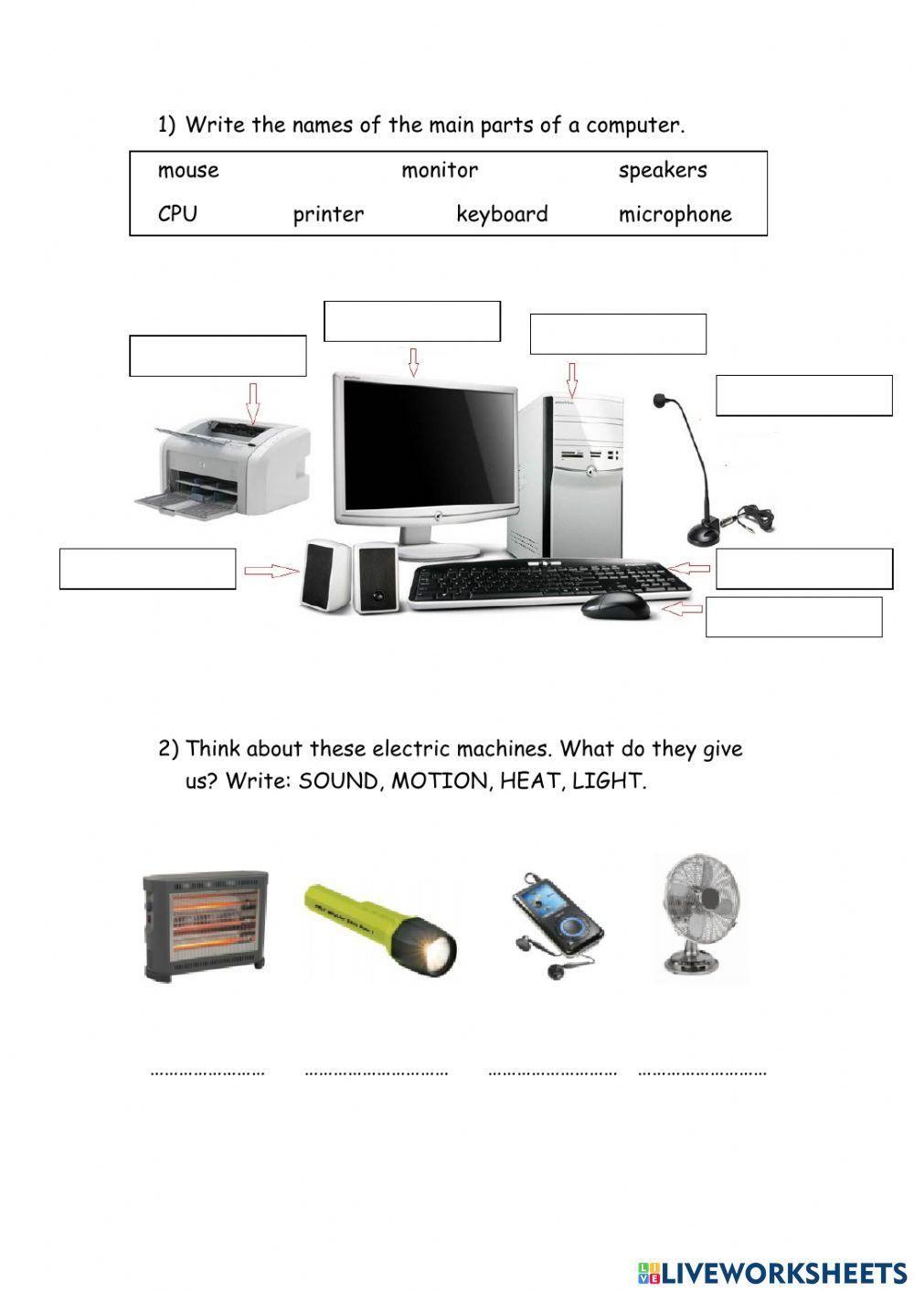 Computer and electricity worksheet | Live Worksheets
