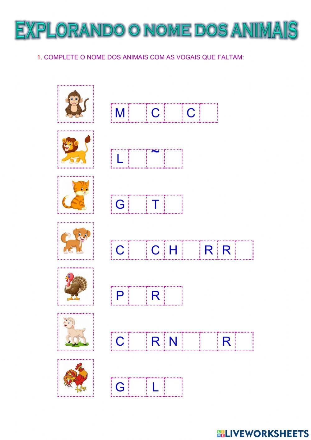 818355 | Explorando o nome dos animais | DANIELA NOGUEIRA