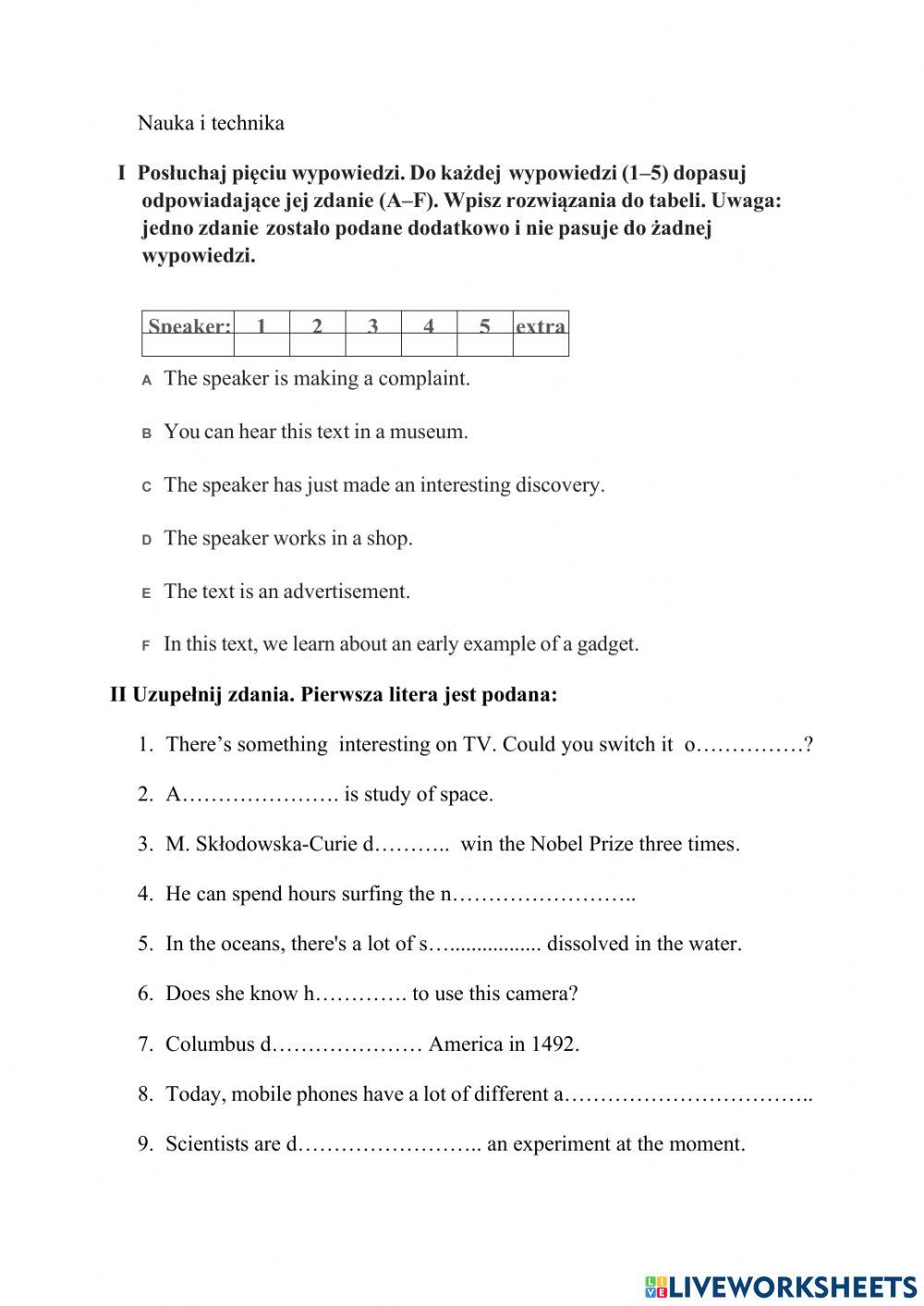 Technology and science worksheet | Live Worksheets