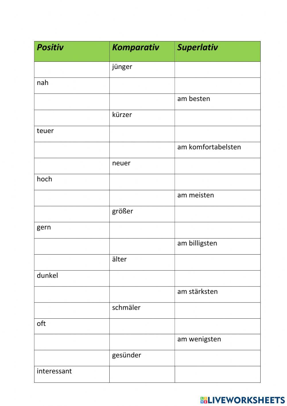 Komparation der Adjektive online exercise for | Live Worksheets