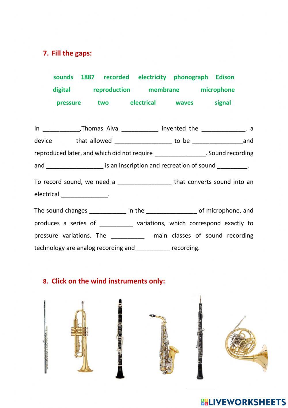 Music and techn… | Free Interactive Worksheets | 820233