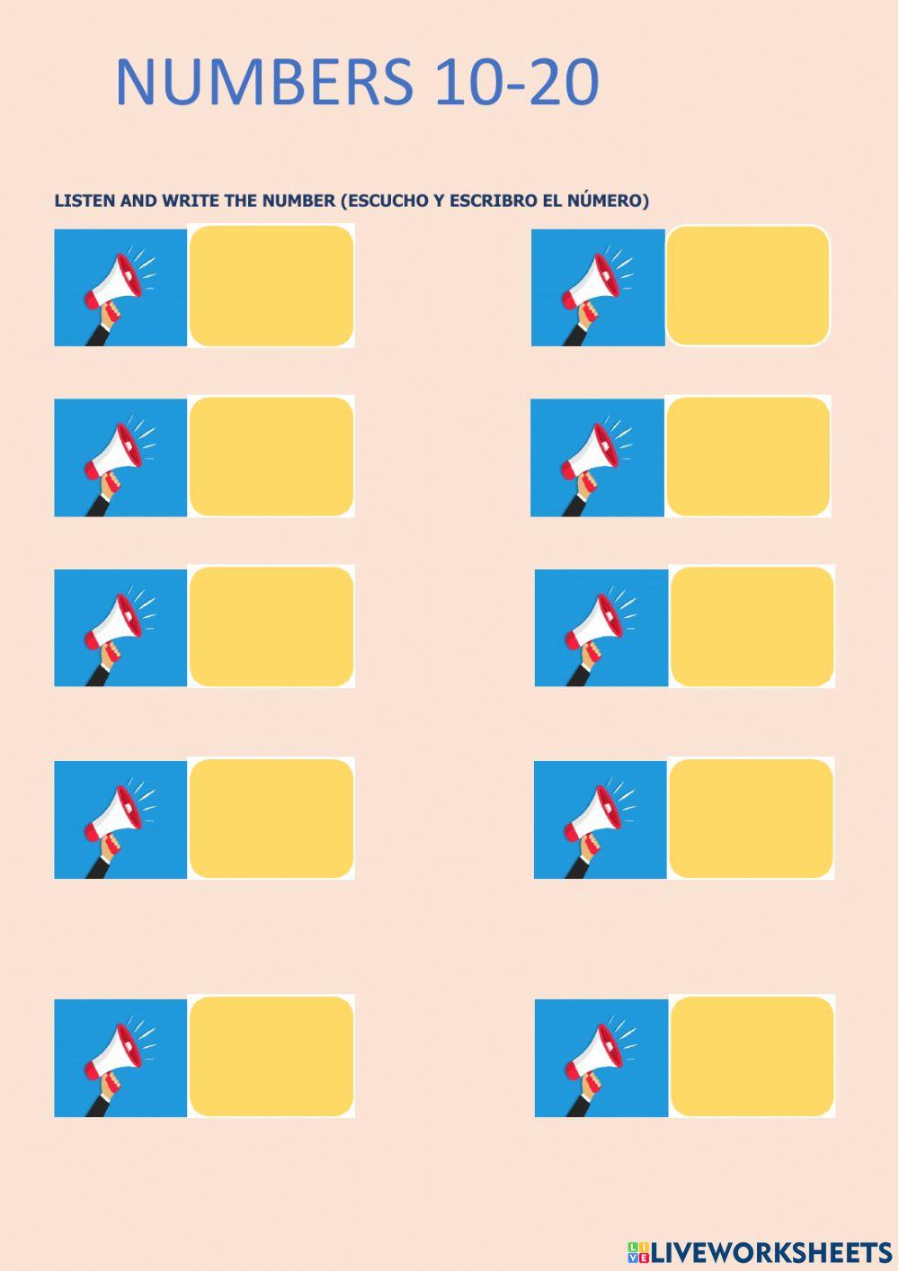 Numbers 10 to 20 | Free Interactive Worksheets | 818689