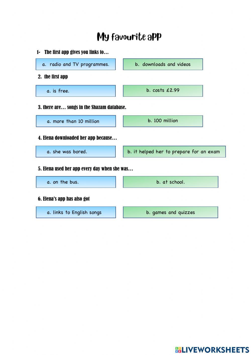 My favourite app worksheet | Live Worksheets