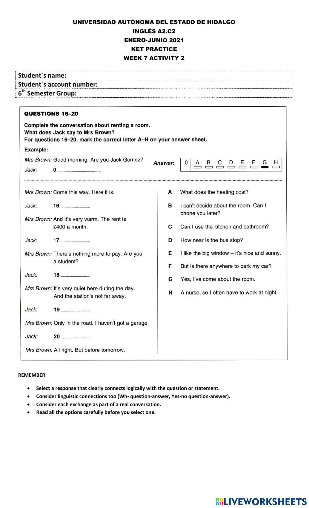 Ket Practice | Live Worksheets