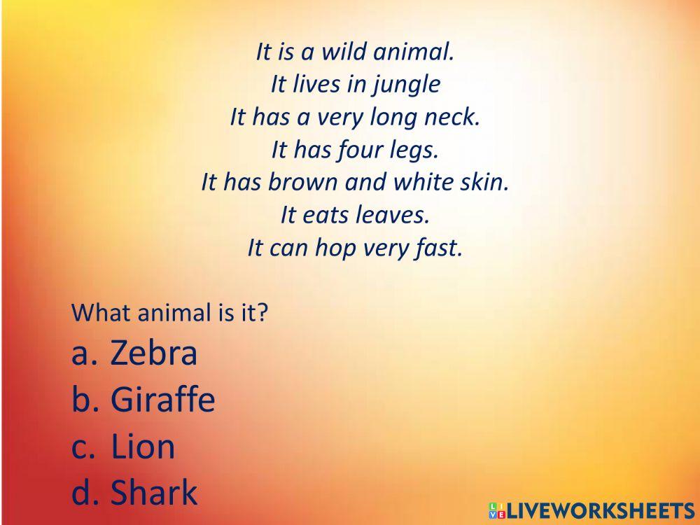 Describing animals online pdf worksheet | Live Worksheets