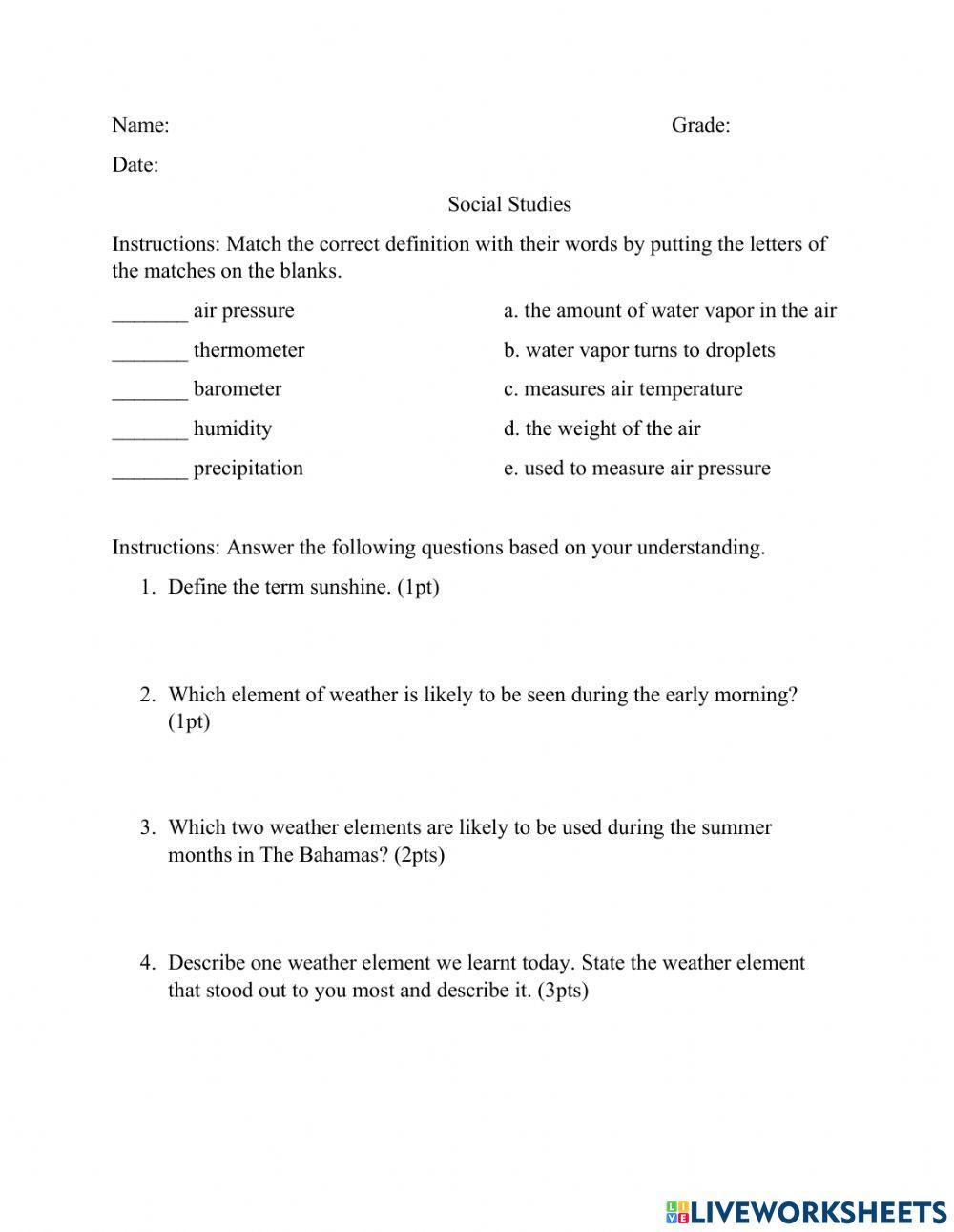 Elements of Wea… | Free Interactive Worksheets | 819412