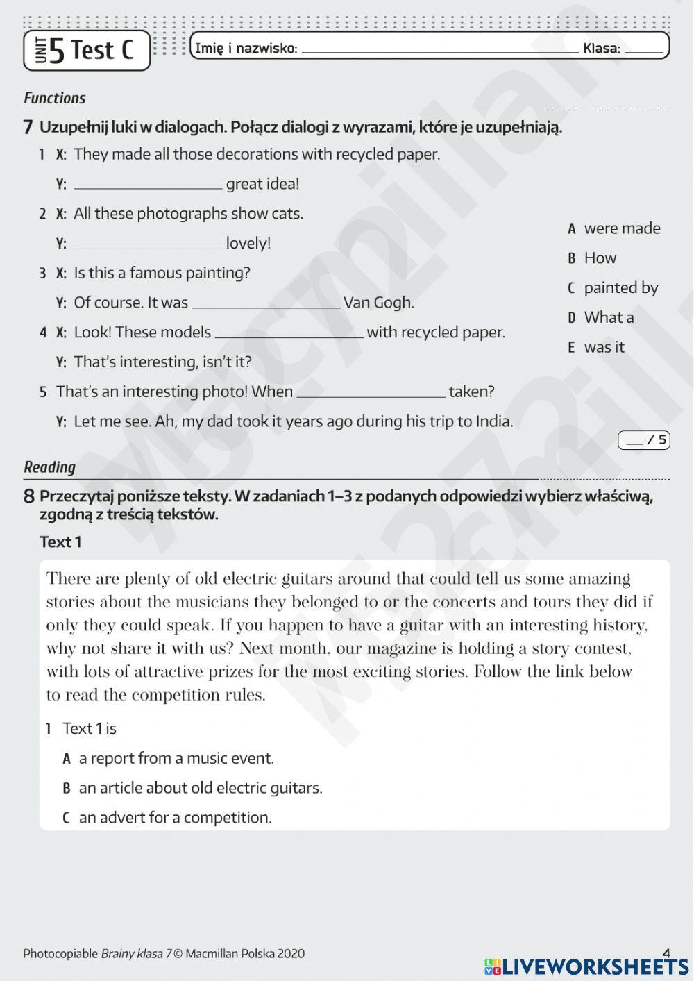 klasa 7 unit 5 … | Free Interactive Worksheets | 6483926