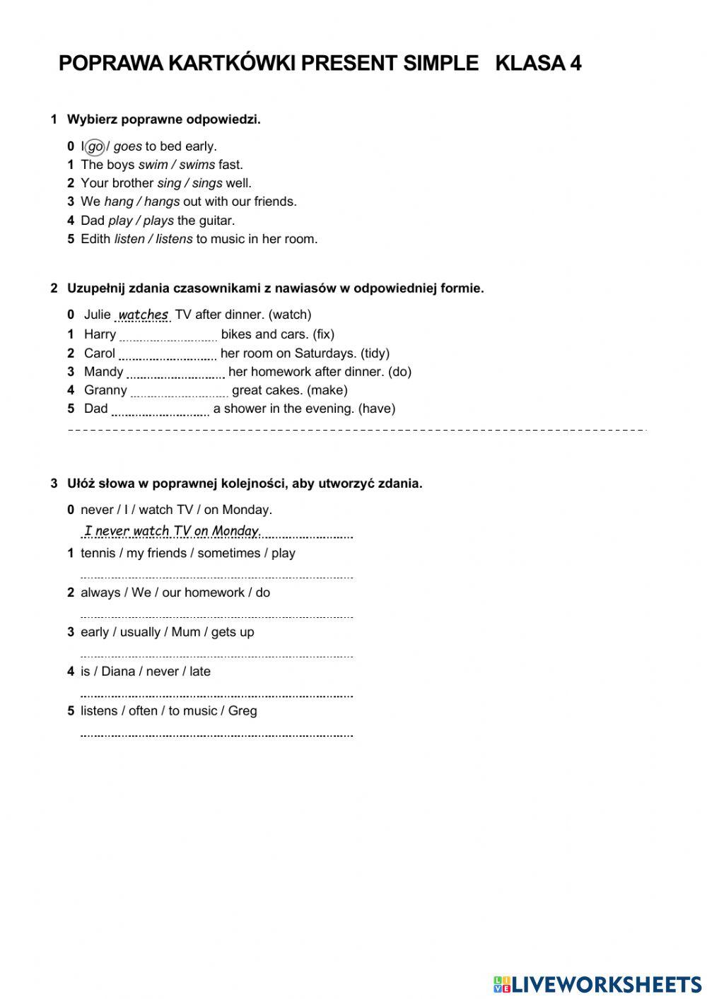 Poprawa present… | Free Interactive Worksheets | 819724