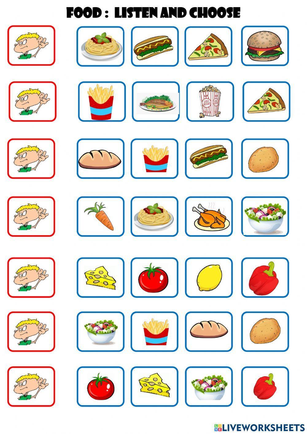 Interactive Food Worksheet Listen and Choose the Correct Images ... Interactive Food Worksheet Listen and Choose the Correct Images ...