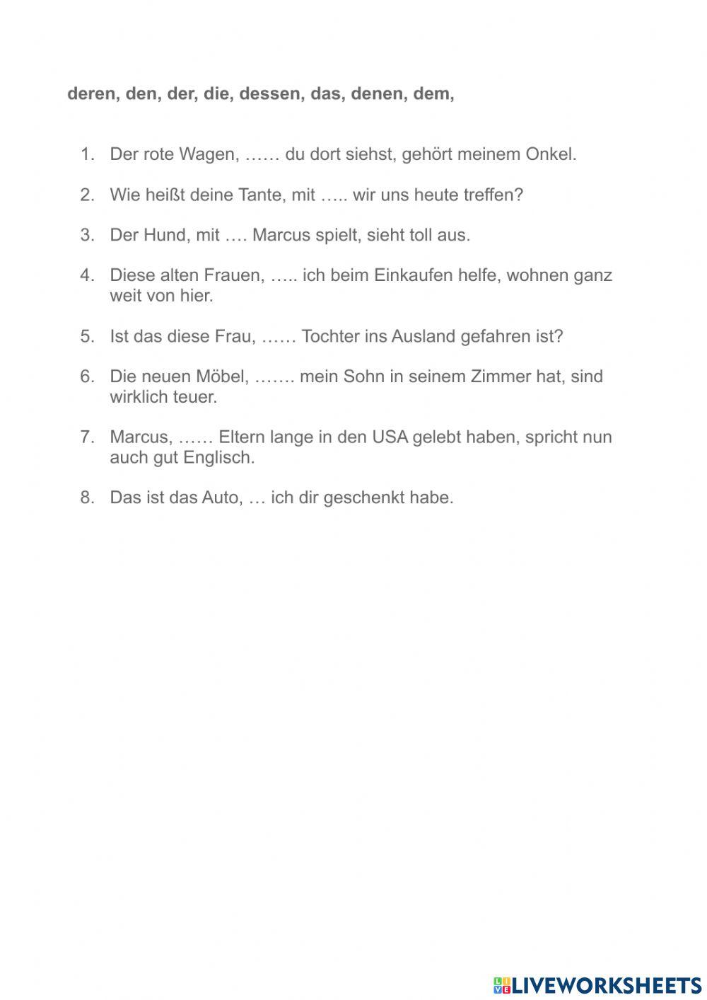 Relativsatz online exercise for | Live Worksheets