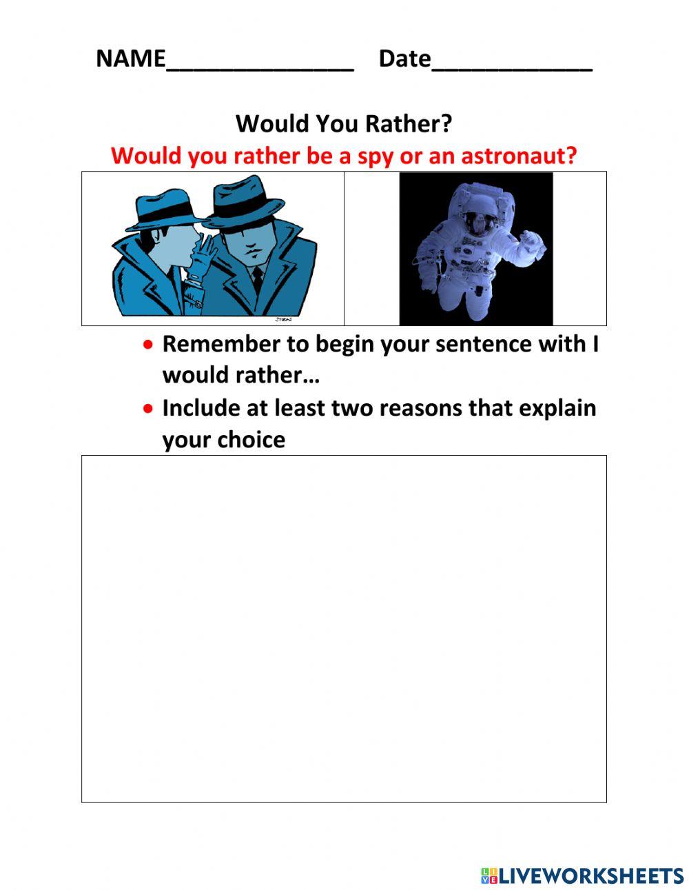 820009 | Would you rather | Lefkie Hunt | LiveWorksheets