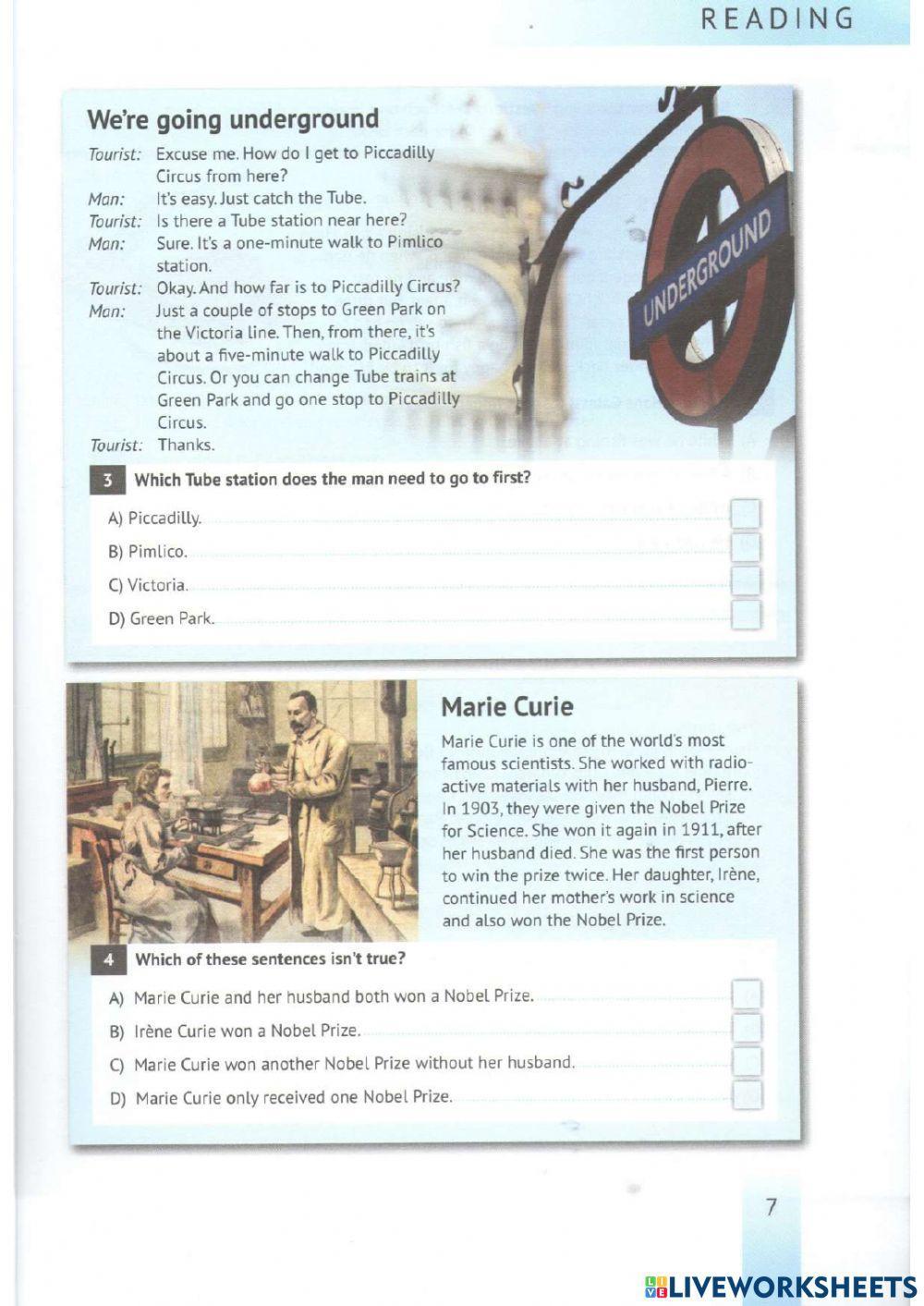 English Test Training A2 - Reading 1-4 worksheet | Live Worksheets