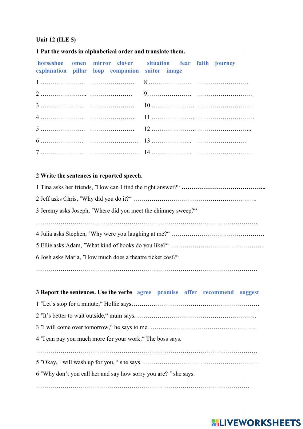 Worksheet 12 (I… | Free Interactive Worksheets | 820881