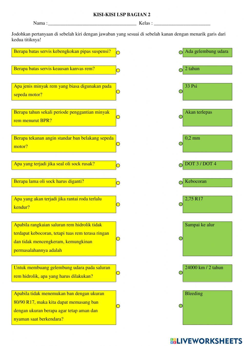 Kisi-kisi LSP - Klaster Rangka (Bagian 2) worksheet | Live Worksheets
