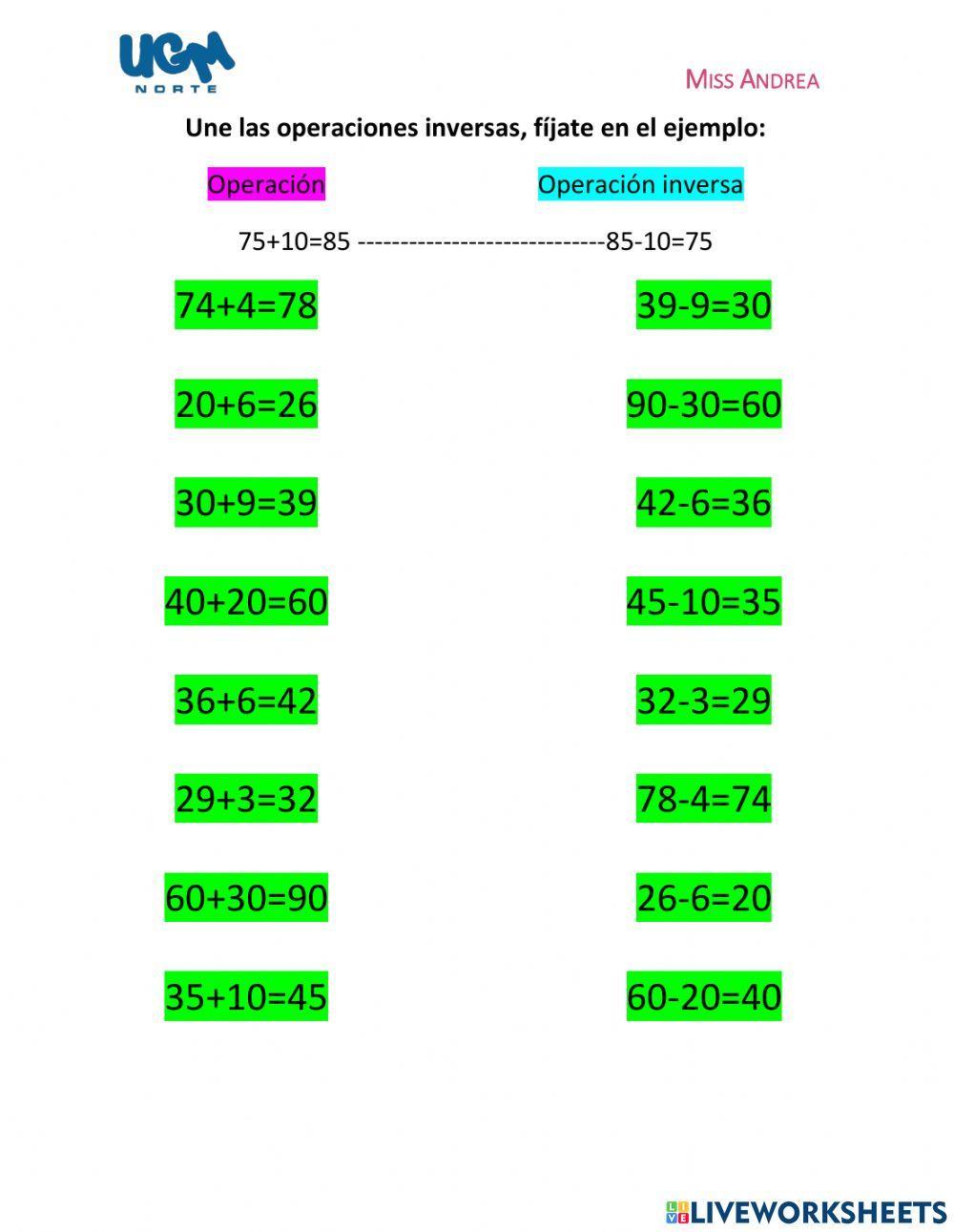 Tarea De Operaciones Inversas Clase Digital 4. Operaciones Algebraicas