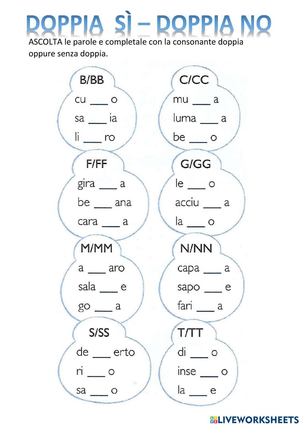 DOPPIA sì O DOPPIA no worksheet | Live Worksheets