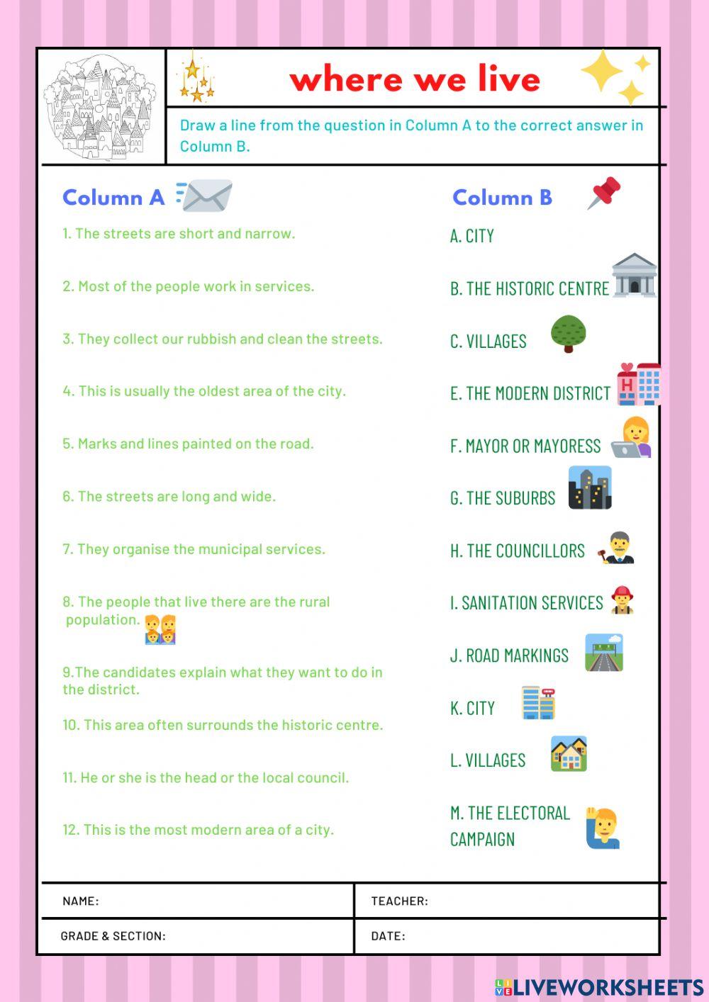 Where we live exercise | Live Worksheets