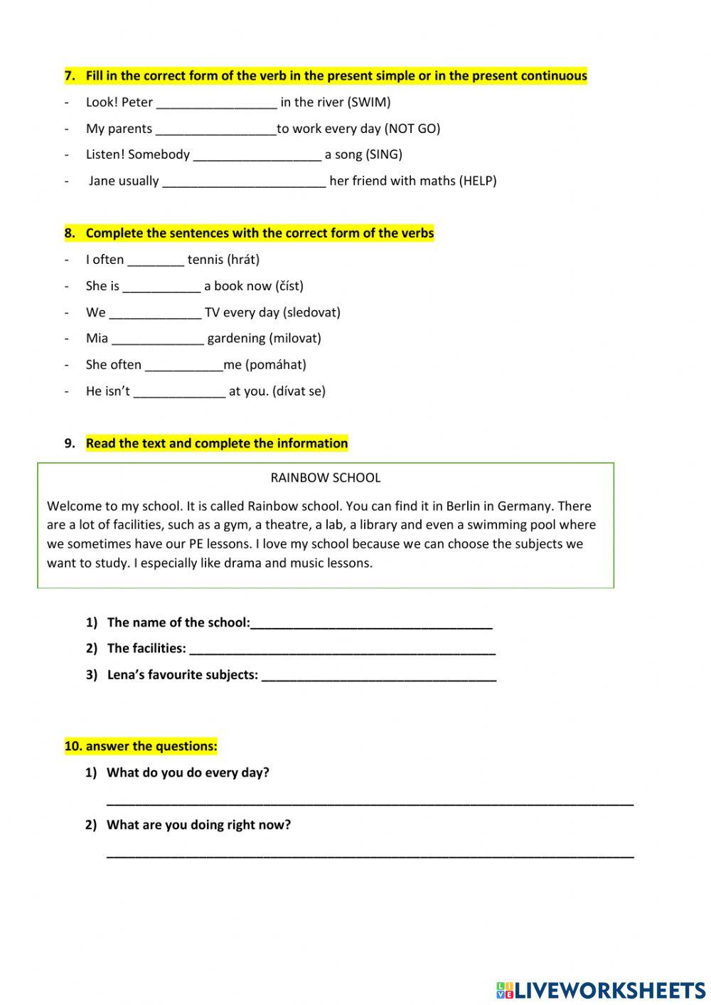 Present simple vs continuous interactive exercise for 6 | Live Worksheets
