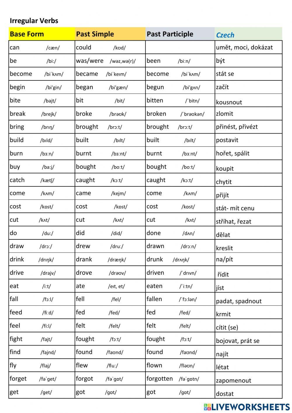 Irregular verbs… | Free Interactive Worksheets | 821649