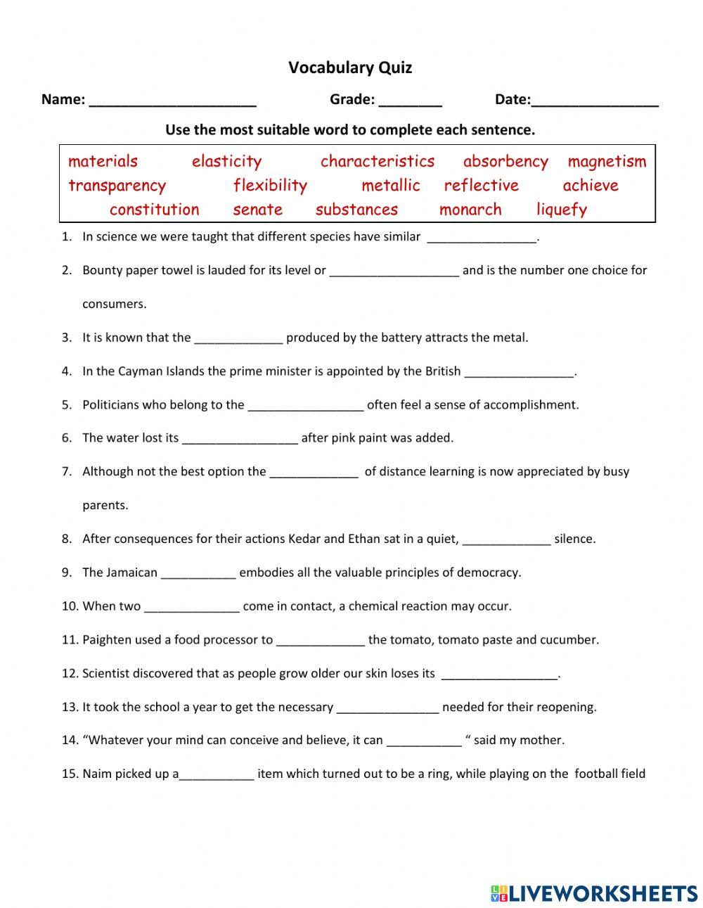 821654 | Vocabulary week 10 | Kedeen Spence