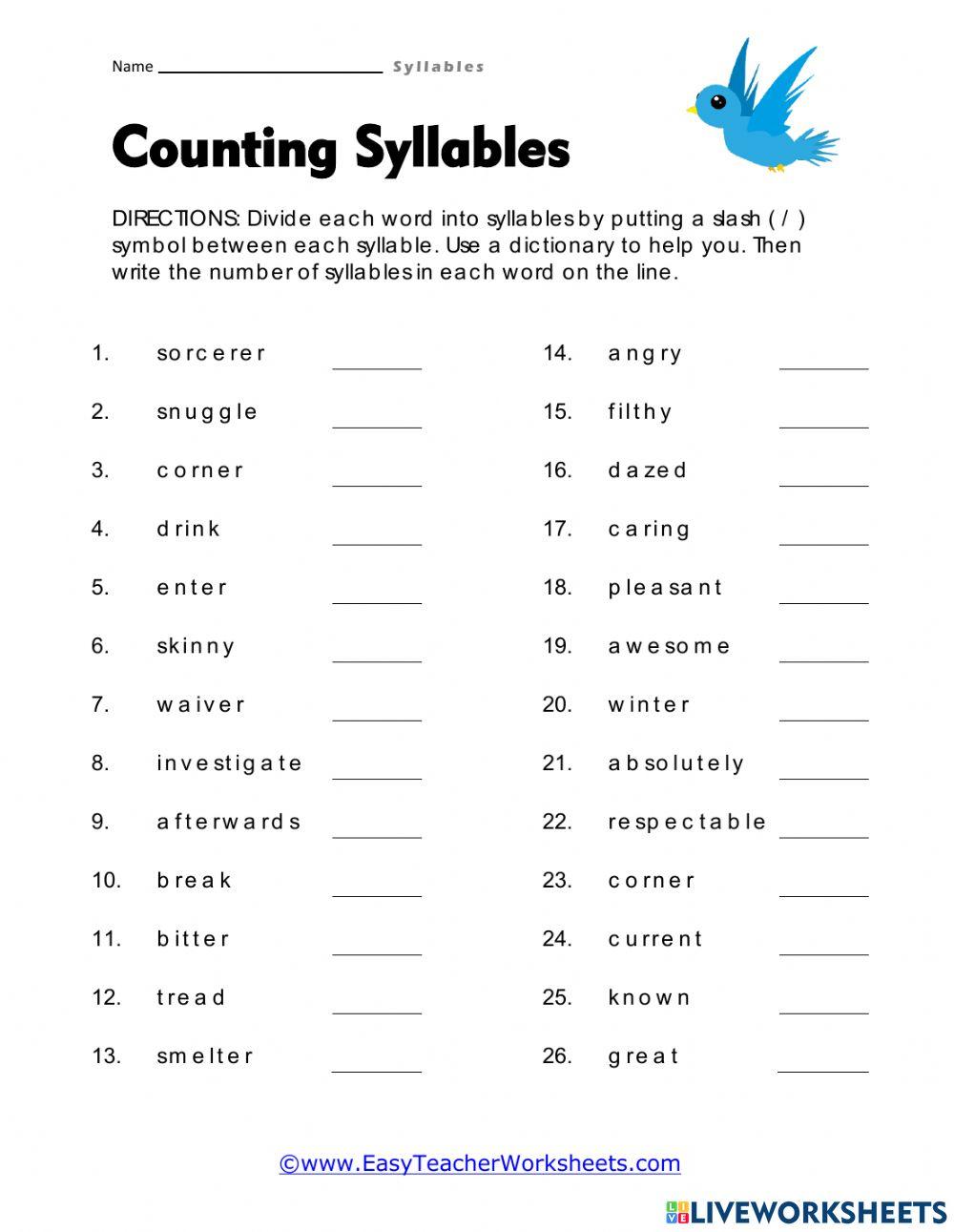 Syllable Worksheet | Shauna Gregory | Live Worksheets