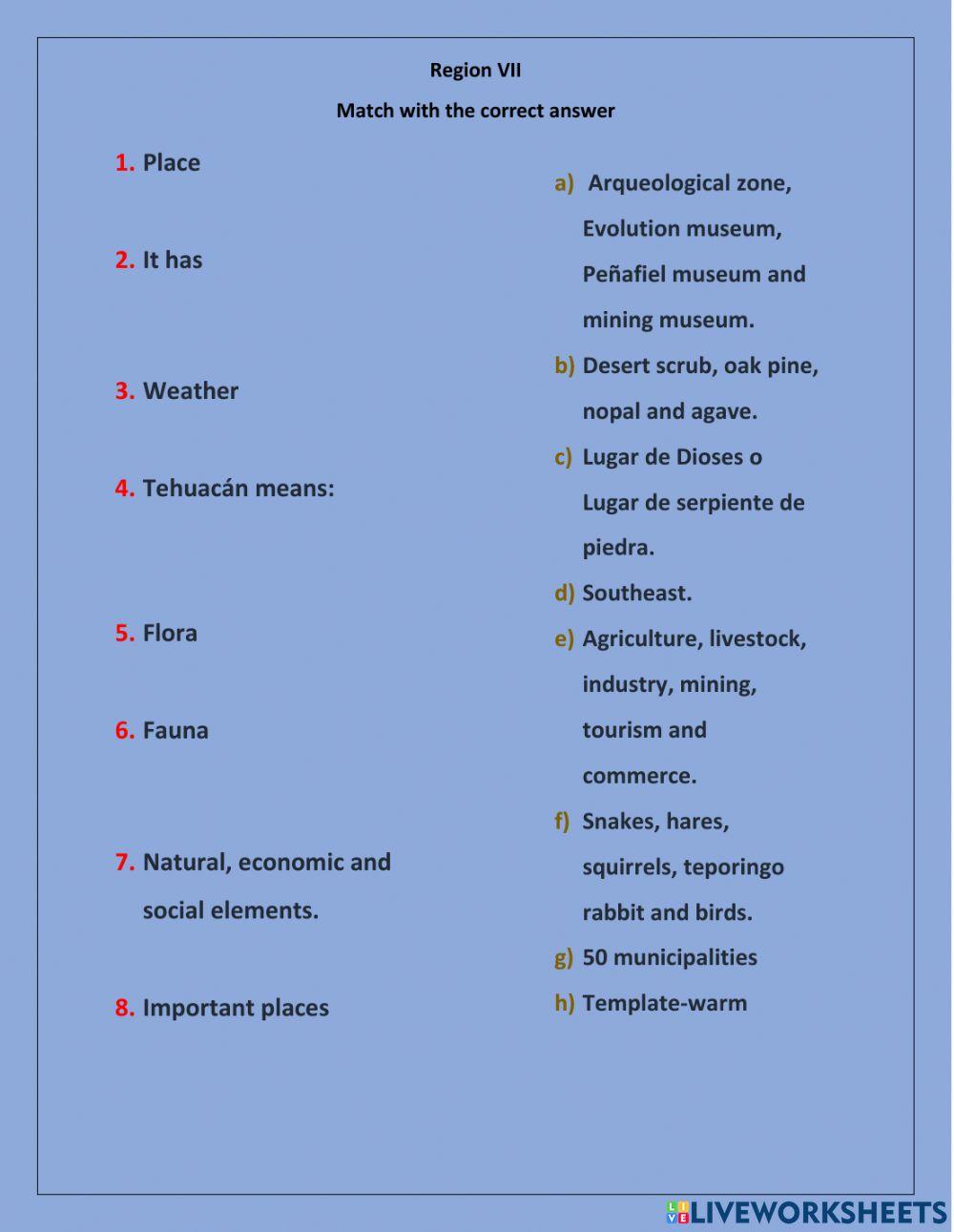 Region VII worksheet | Live Worksheets