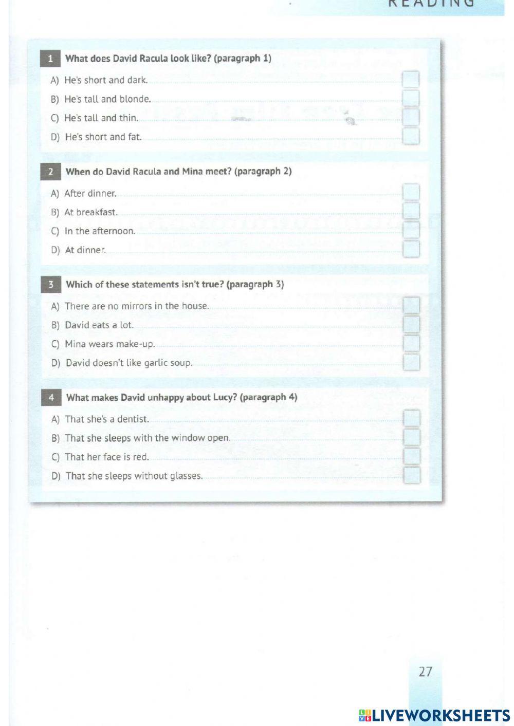 English Test Training A2 - Reading 10-14 worksheet | Live Worksheets
