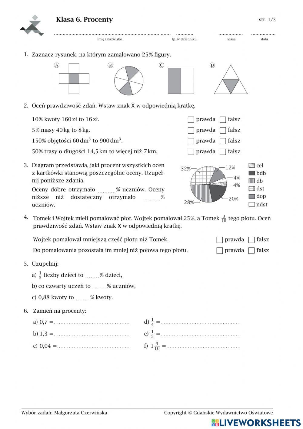 Procenty kl 6 online exercise for | Live Worksheets