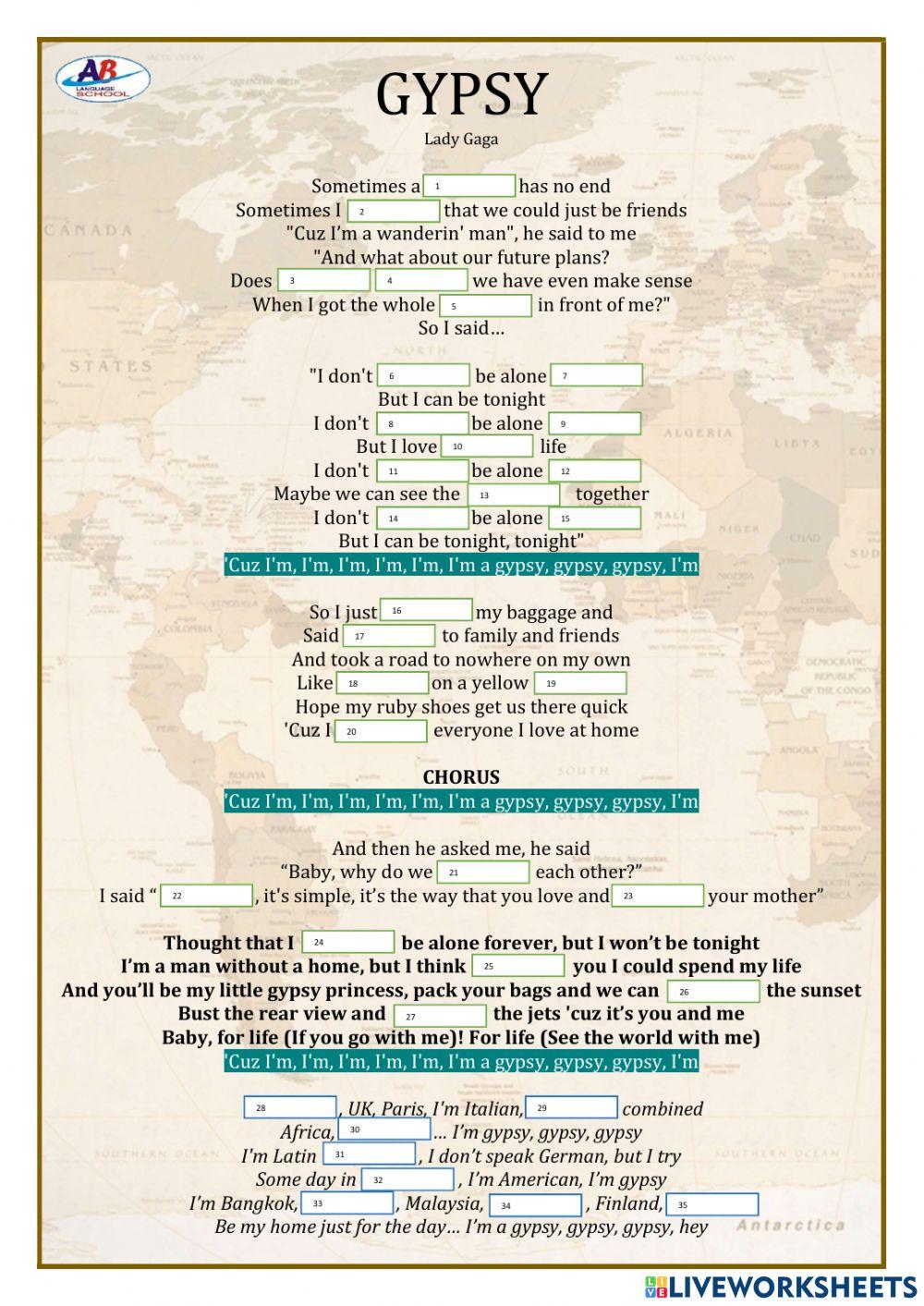 Gypsy song worksheet | Live Worksheets