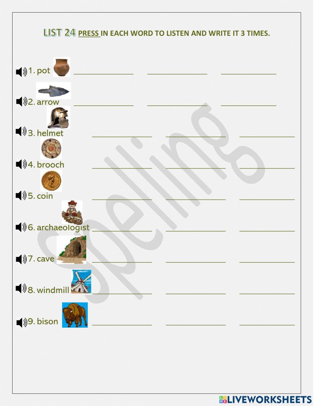 Spelling practice interactive activity for 3rd Grade | Live Worksheets