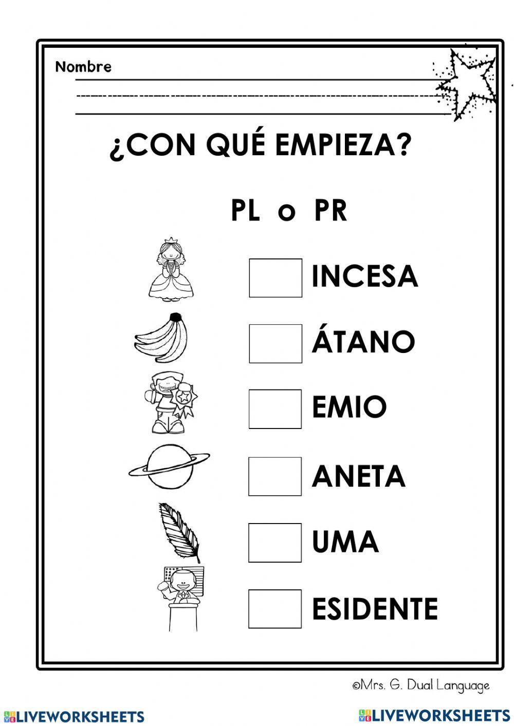 DIFERENCIA ENTRE PL Y PR online exercise for | Live Worksheets
