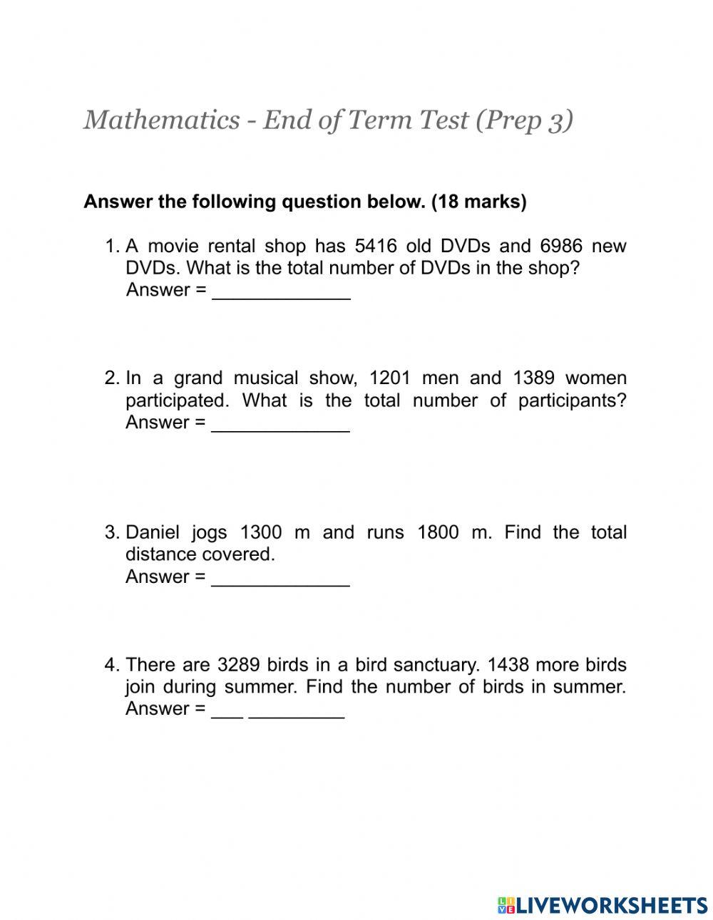823054 | Mathematics Test | monisio | LiveWorksheets