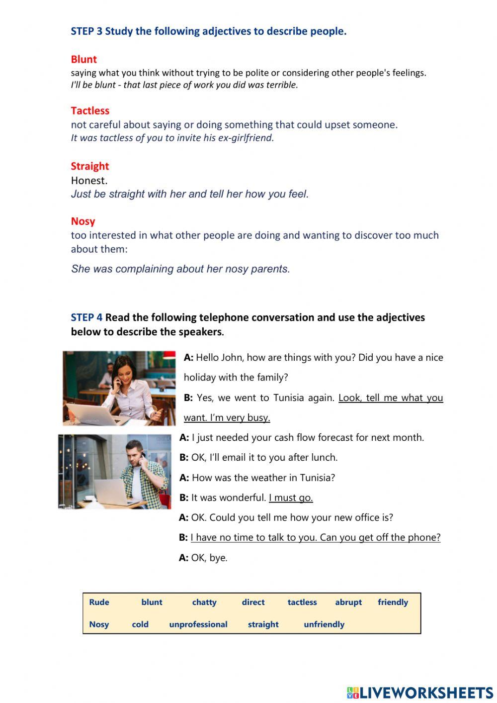 Talking on the phone exercise | Live Worksheets