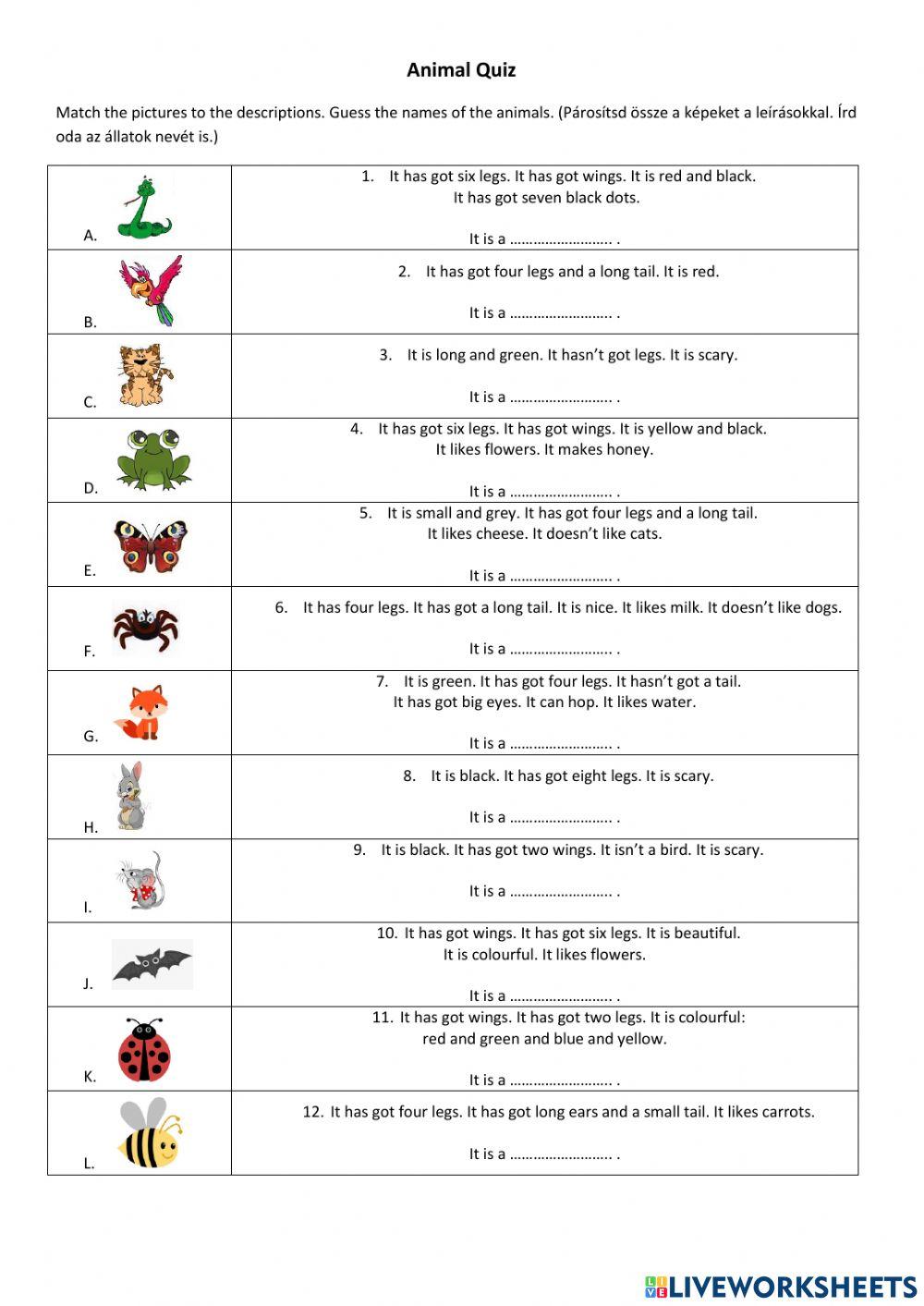 Animals online exercise for Grade 3-4 | Live Worksheets