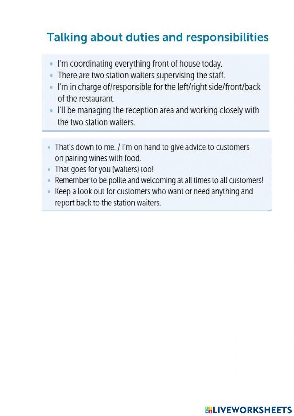 Restaurant online pdf activity | Live Worksheets