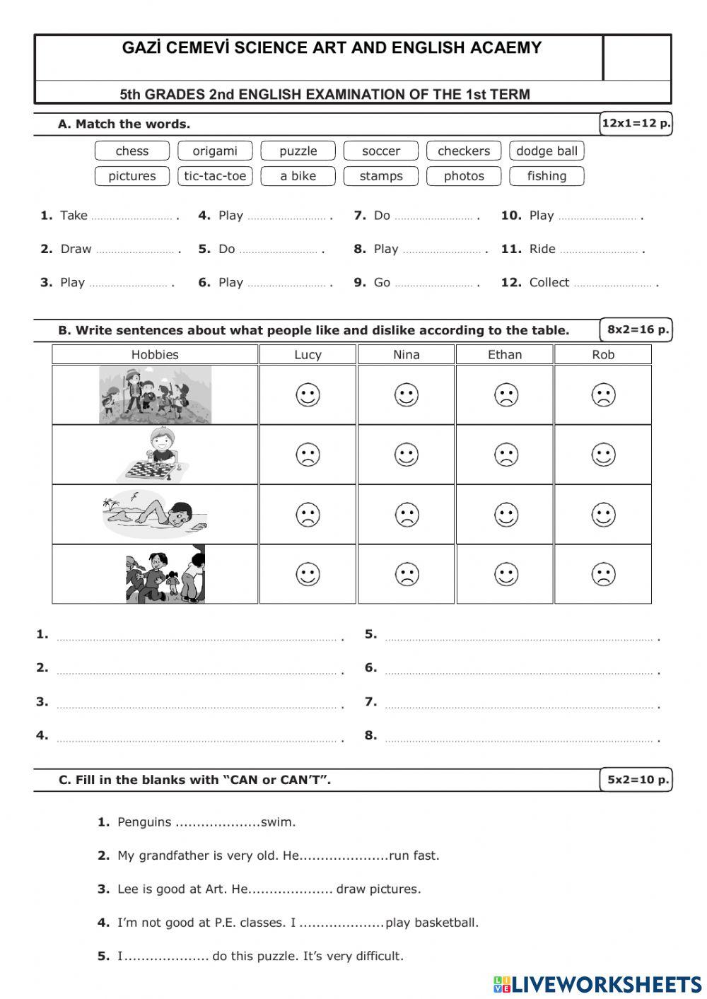5th Grade 2nd Exam worksheet | Live Worksheets