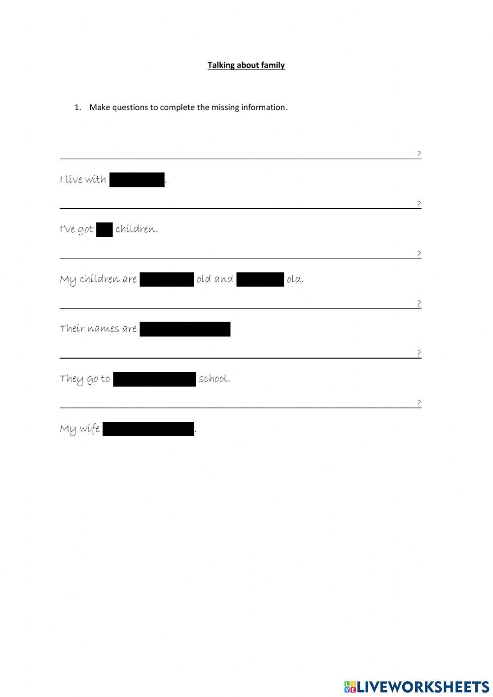 Asking Questions about Family worksheet | Live Worksheets
