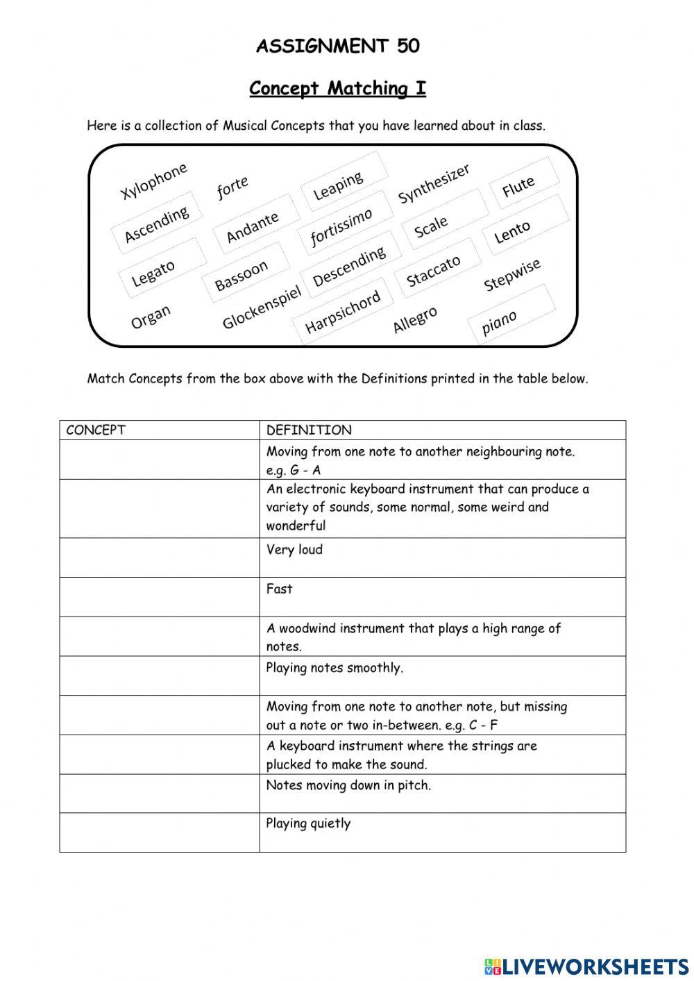BGE Concept Matching I worksheet | Live Worksheets