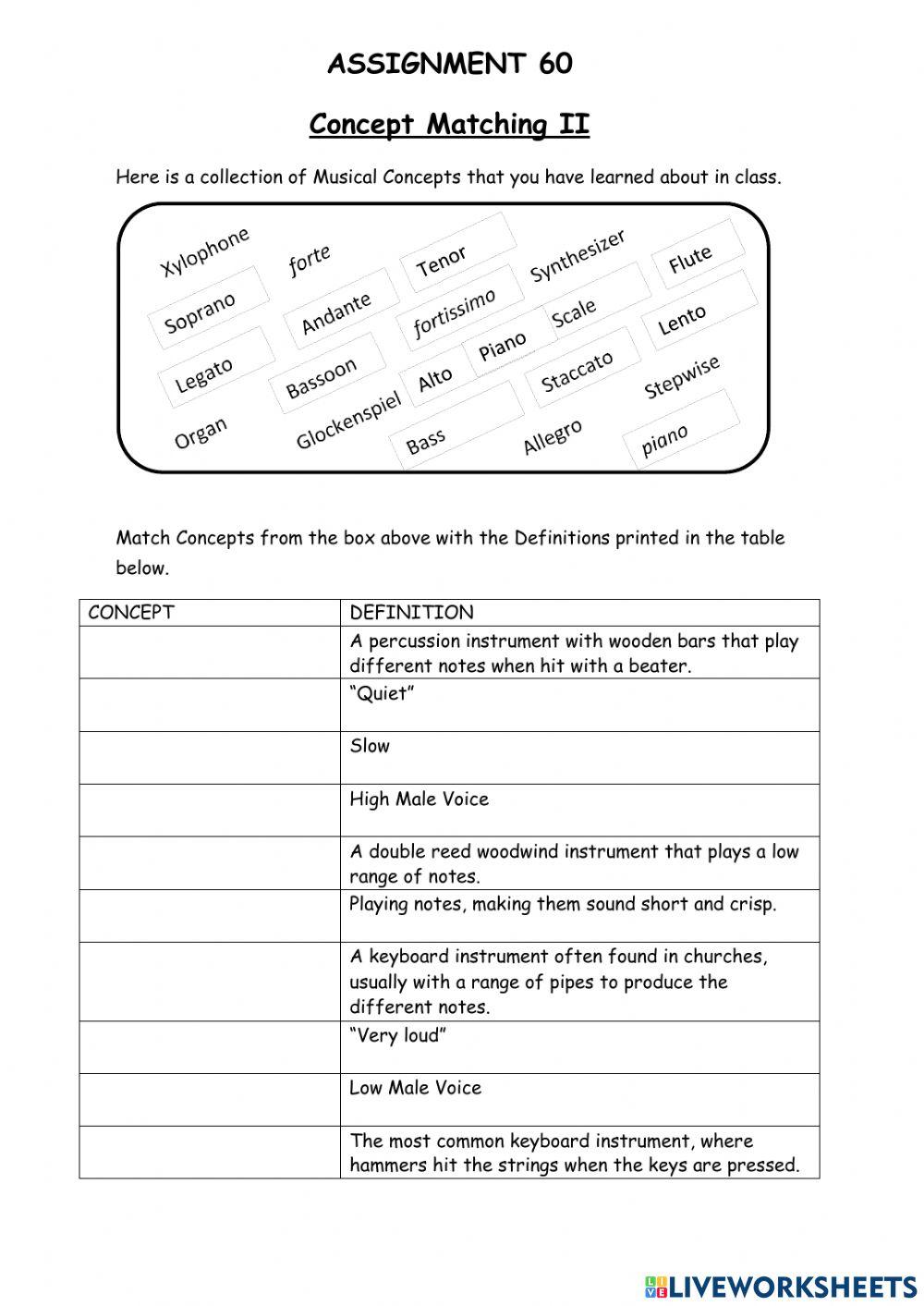 BGE Concept Matching II worksheet | Live Worksheets