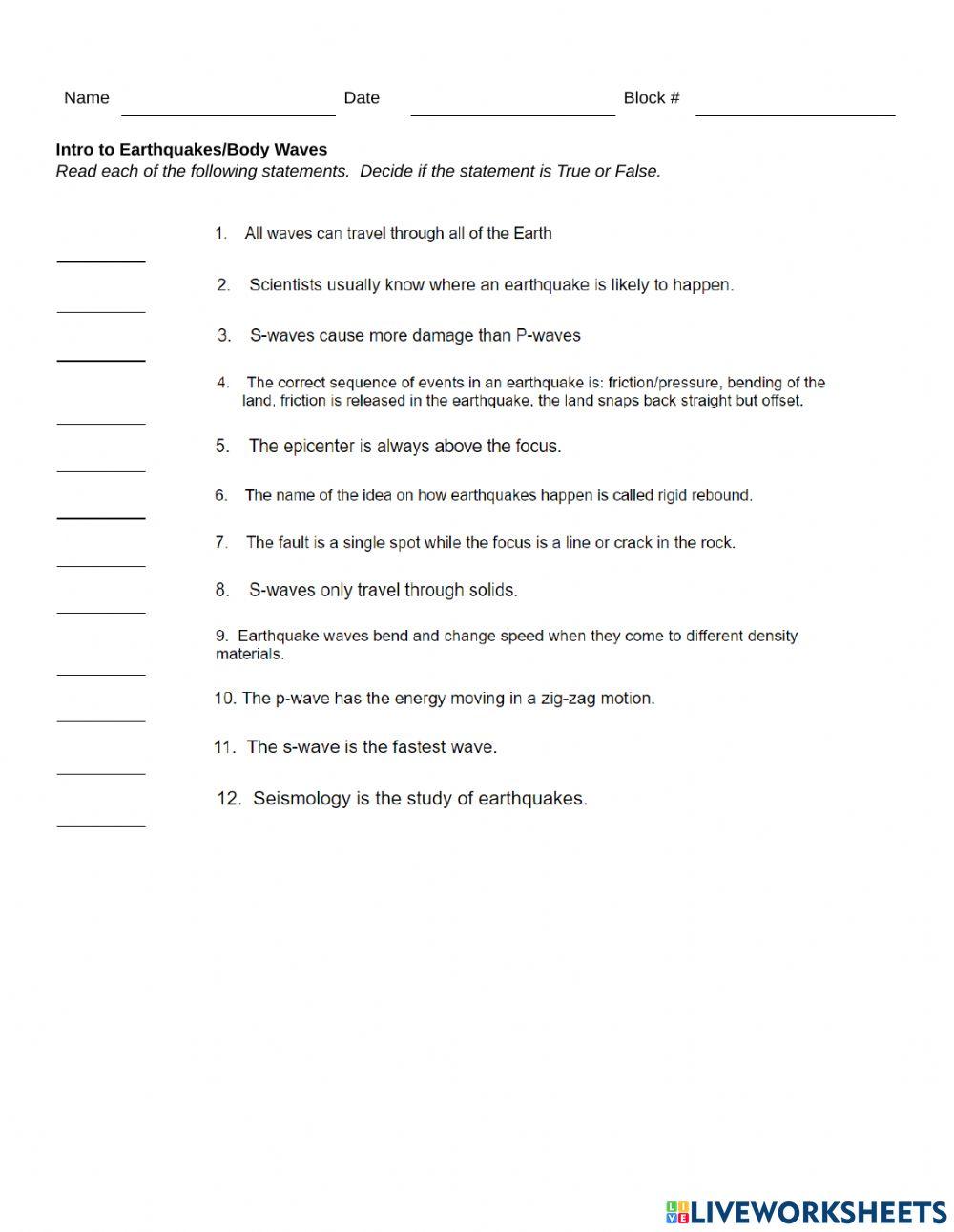 Seismic Waves | Free Interactive Worksheets | 824368