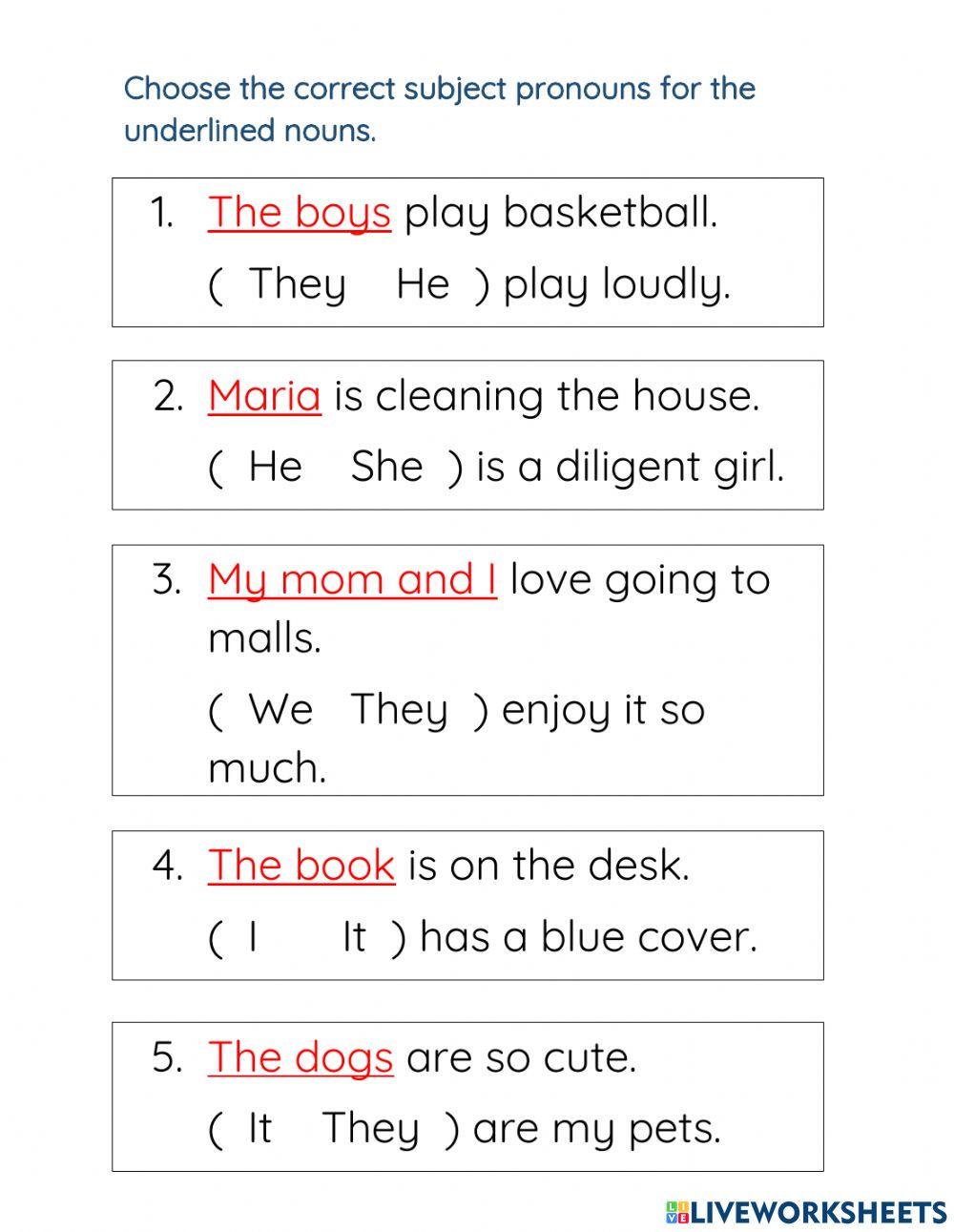 Subject pronouns worksheet for ELEMENTARY | Live Worksheets